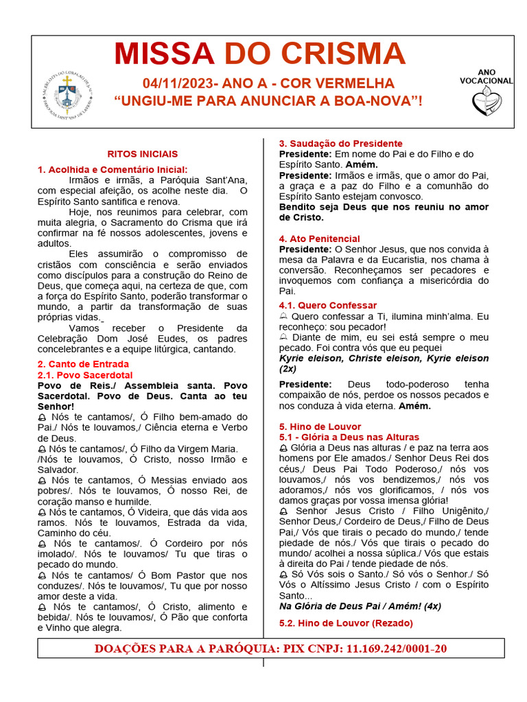 FOLHETO - MISSA DA CRISMA 2023 | PDF | Eucaristia | Jesus