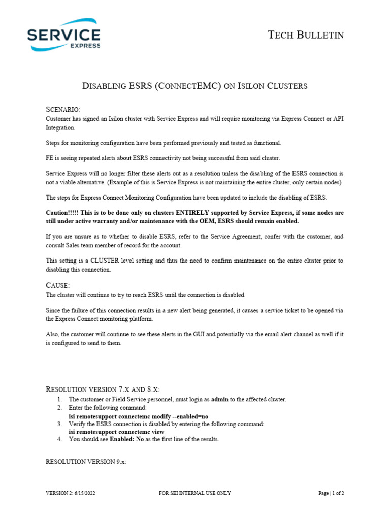 Disable ESRS On Isilon Clusters - Tech Bulletin | PDF | Software ...