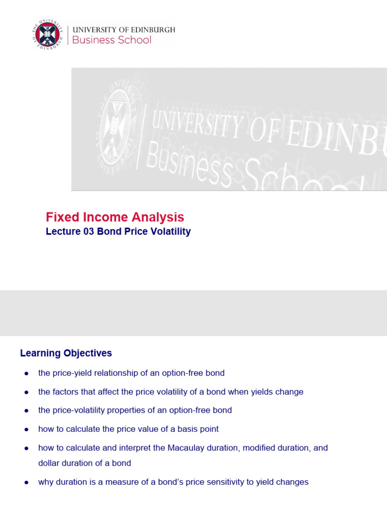 Lecture 03 Bond Price Volatility | PDF | Bond Duration | Bonds (Finance)
