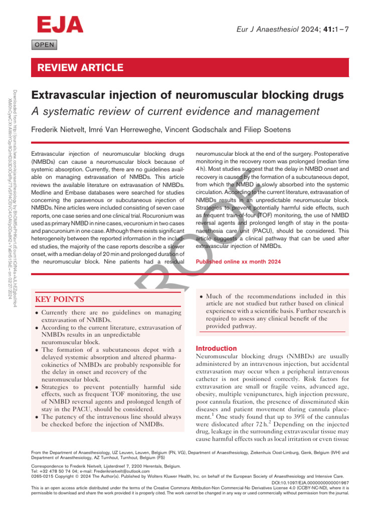 Extravascular Injection of Neuromuscular Blocking.171 | PDF ...