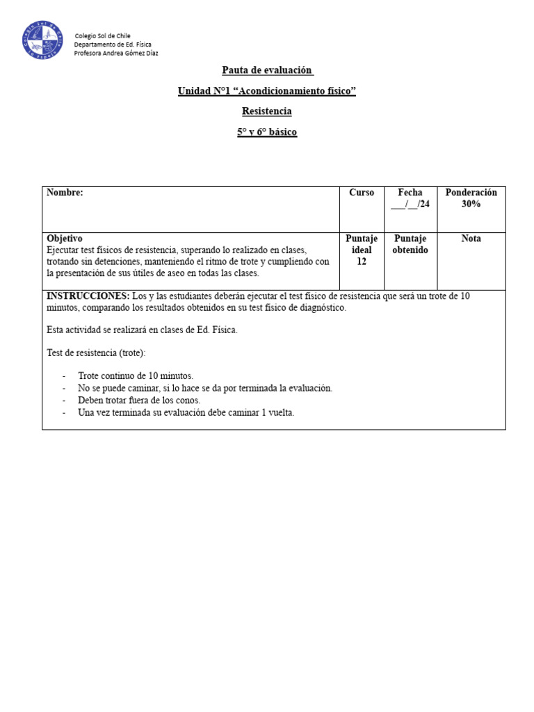 Pauta de Evaluación U1 5° y 6° Resis. | PDF