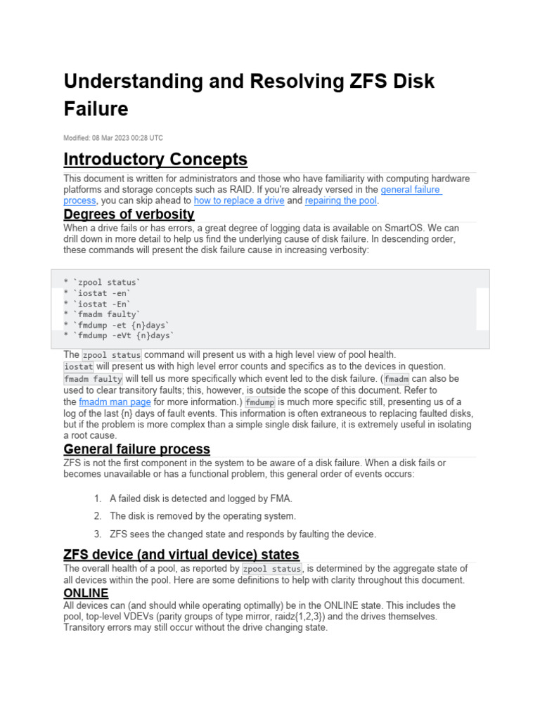 ZFS Disk Failure: Diagnosis & Repair Guide | PDF | Data Management ...