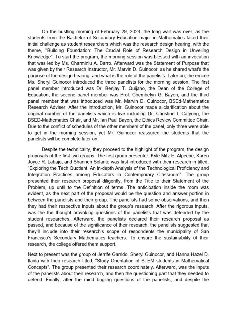 Narrative Report | PDF | Cognition | Learning