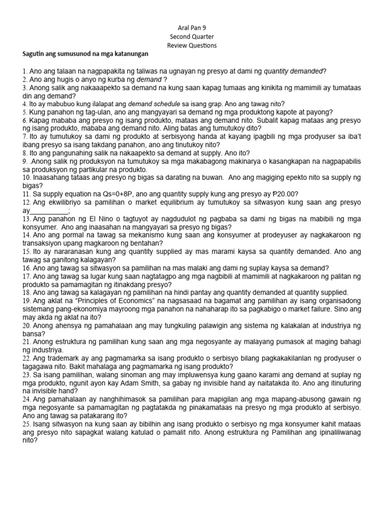 Aral-Pan-9.Review-Questions-duplicate (1) | PDF