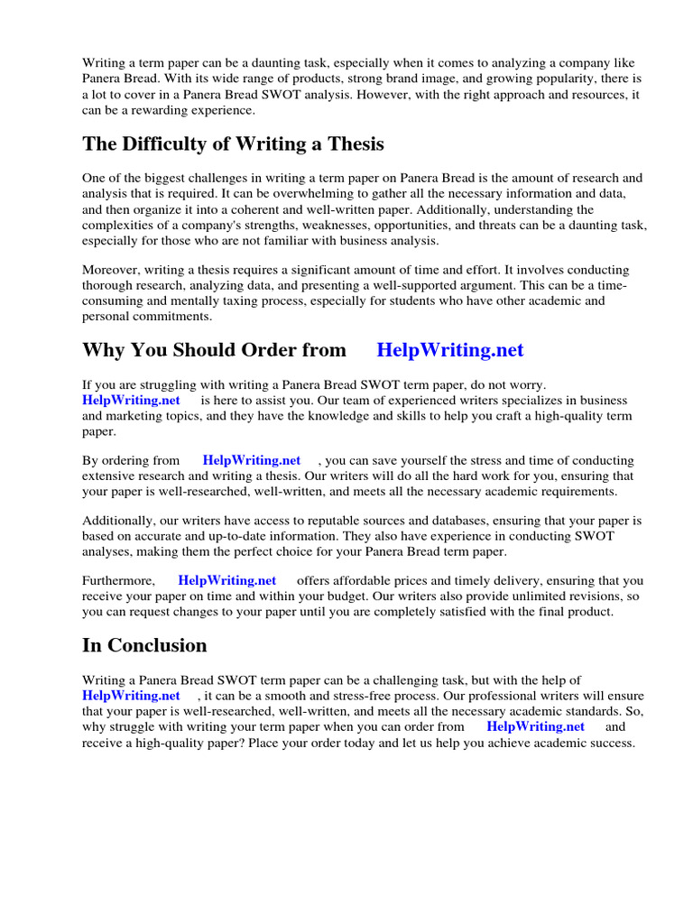 Panera Bread Swot Term Paper | PDF | Swot Analysis