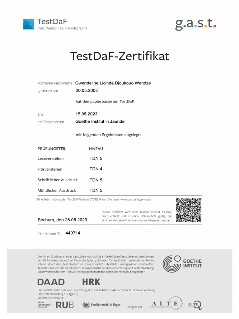 TestDaf Zertifikat | PDF