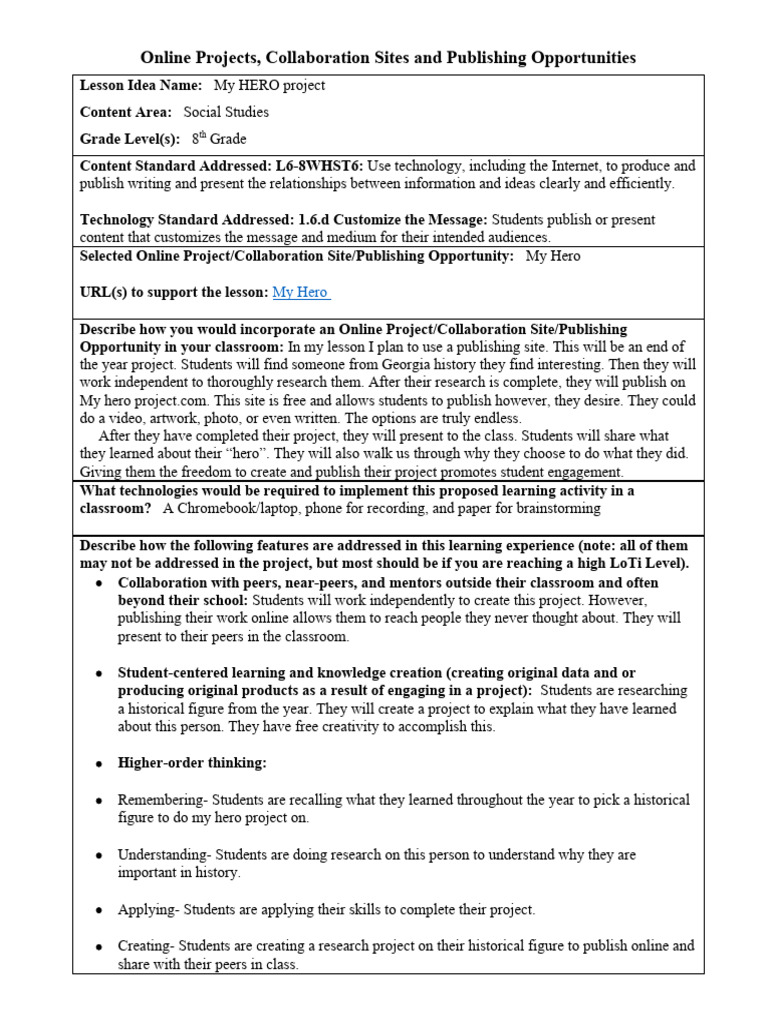 8th Grade My HERO Project Guide | PDF | Learning | Human Communication