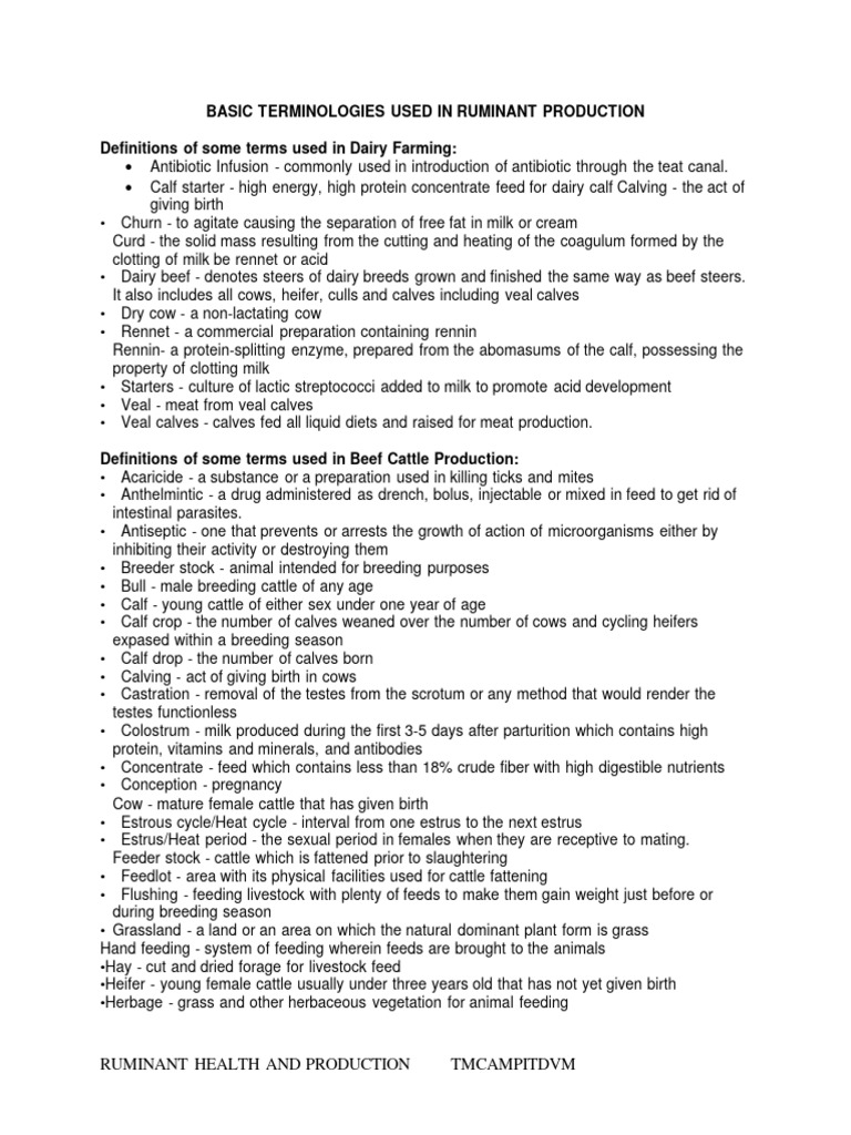 Ruminant Production Terminology Guide | PDF | Cattle | Goat