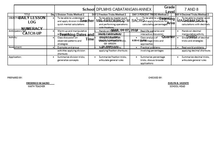 Numeracy Catch Up Lesson Plan | Download Free PDF | Mathematics ...