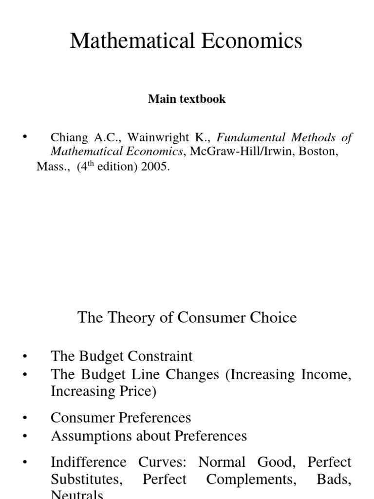 Mathematical Economics 1 | PDF | Utility | Consumer Behaviour