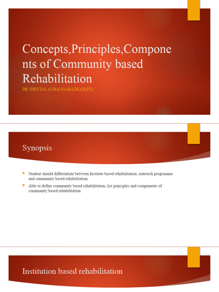 Concepts, Principles, Components of Community Based | PDF | Disability ...