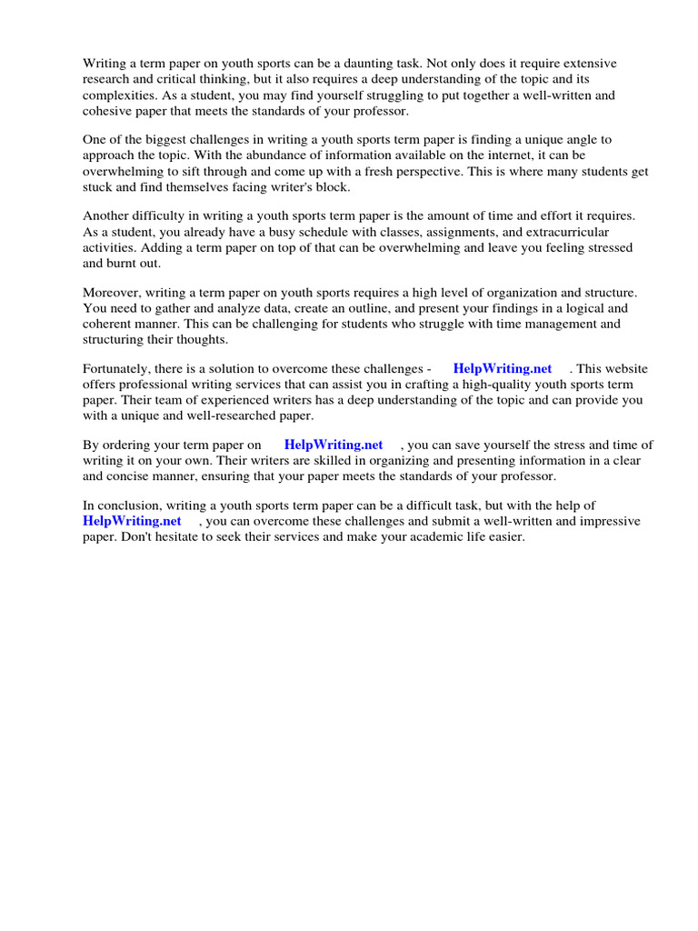 Youth Sports Term Paper | PDF | Sports | Teachers