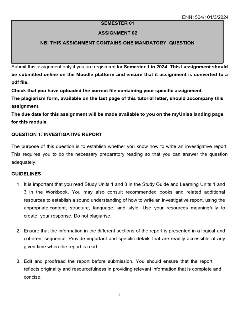ENN1504 Assignment 2 Semester 1 2024 | PDF | Plagiarism | Information