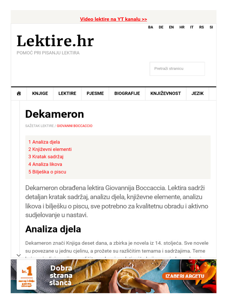 Dekameron Lektira, Giovanni Boccaccio _ Lektire.hr | PDF