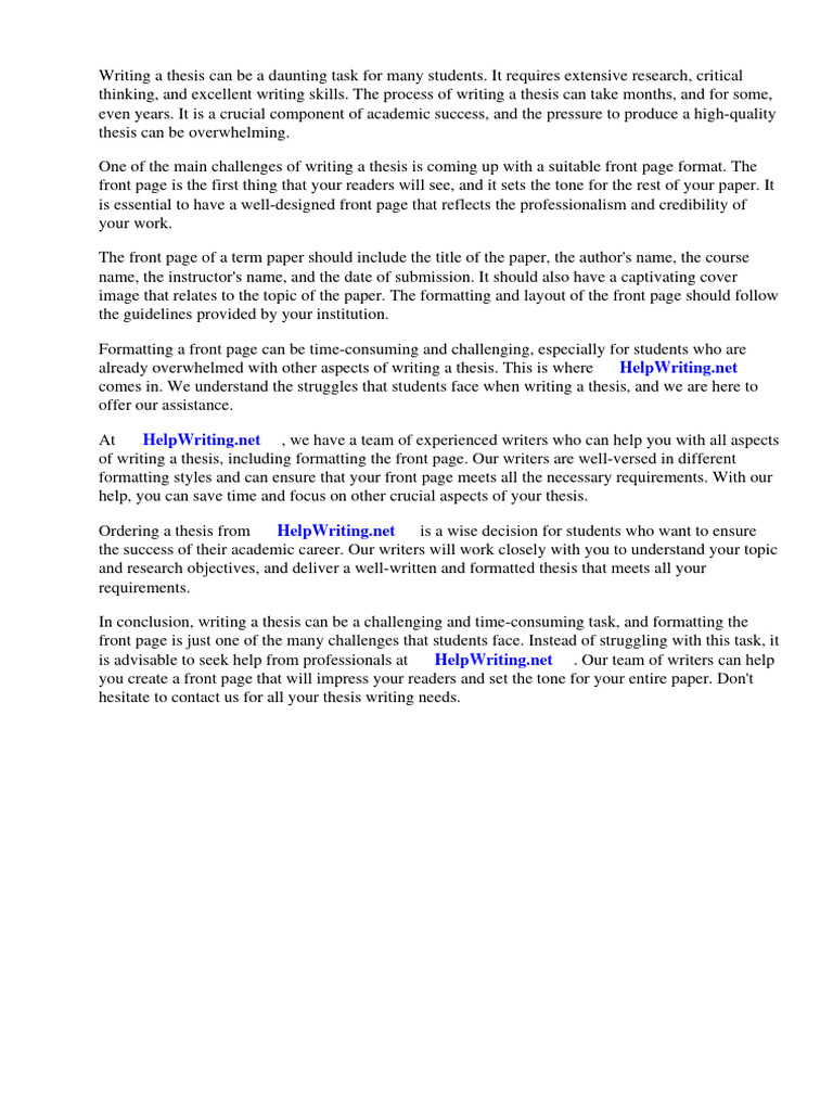 Front Page Format for Term Paper | PDF | Apa Style | Thesis