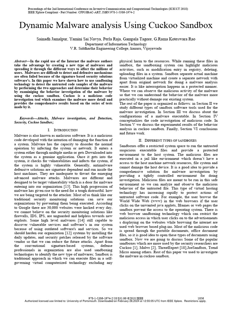 Dynamic Malware Analysis Using Cuckoo Sandbox | PDF | Malware | Computer Security