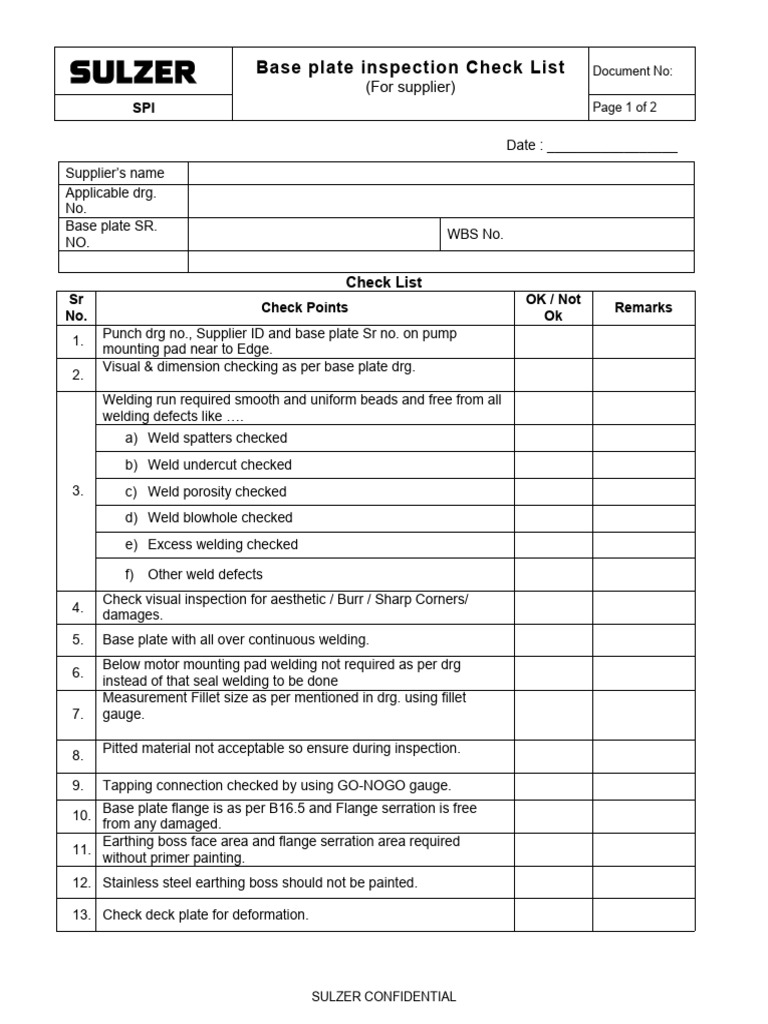 Base Plate Check List | Download Free PDF | Welding | Construction