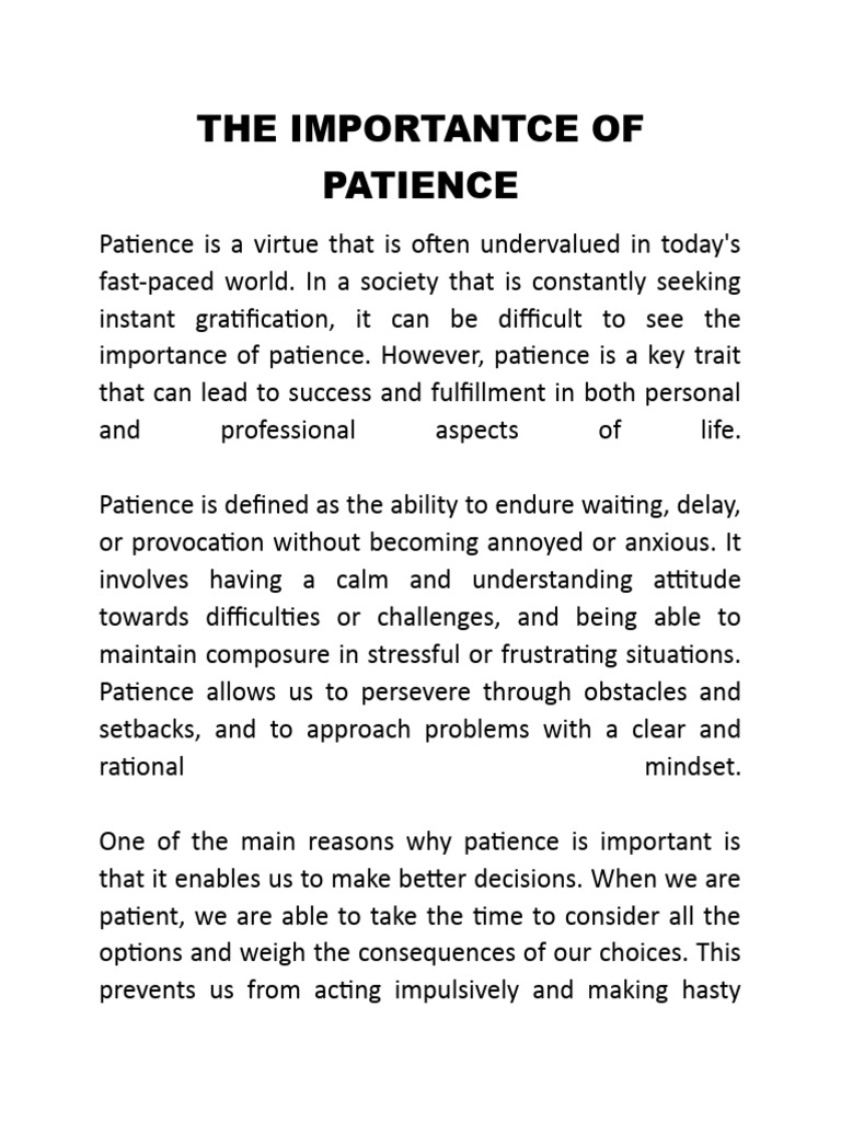 THE IMPORTANTCE OF PATIENCE | PDF | Patience | Psychological Resilience