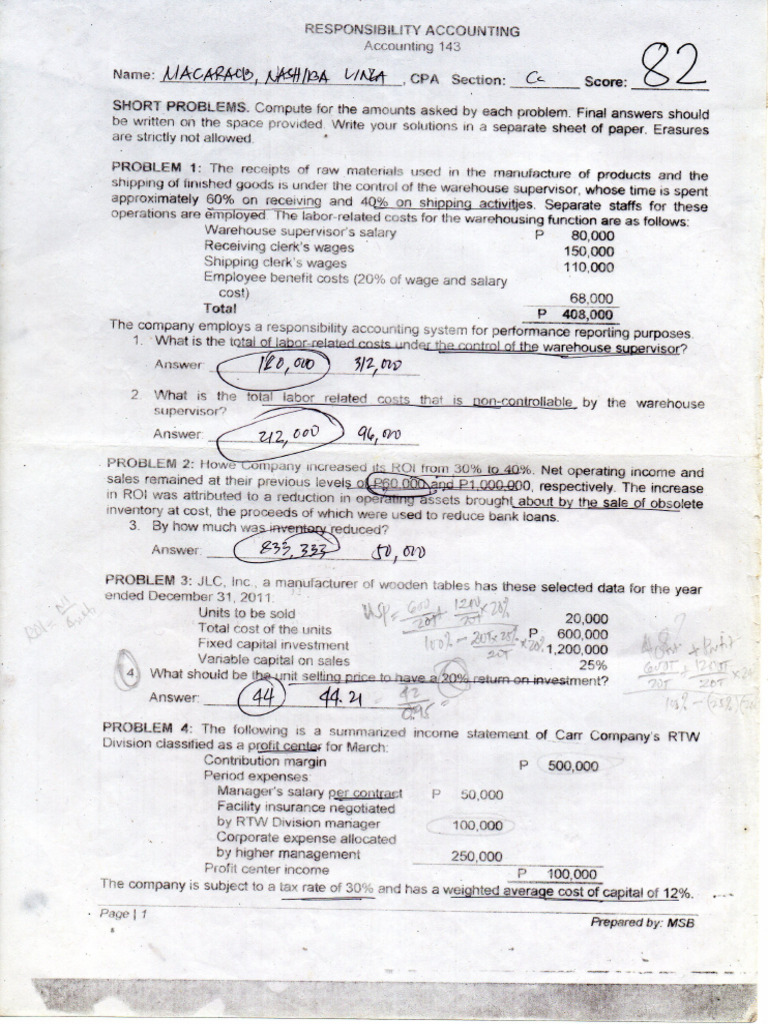 Responsibility Accounting | PDF