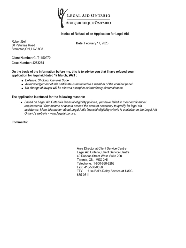 Refusal Application | PDF | Legal Aid | Debt