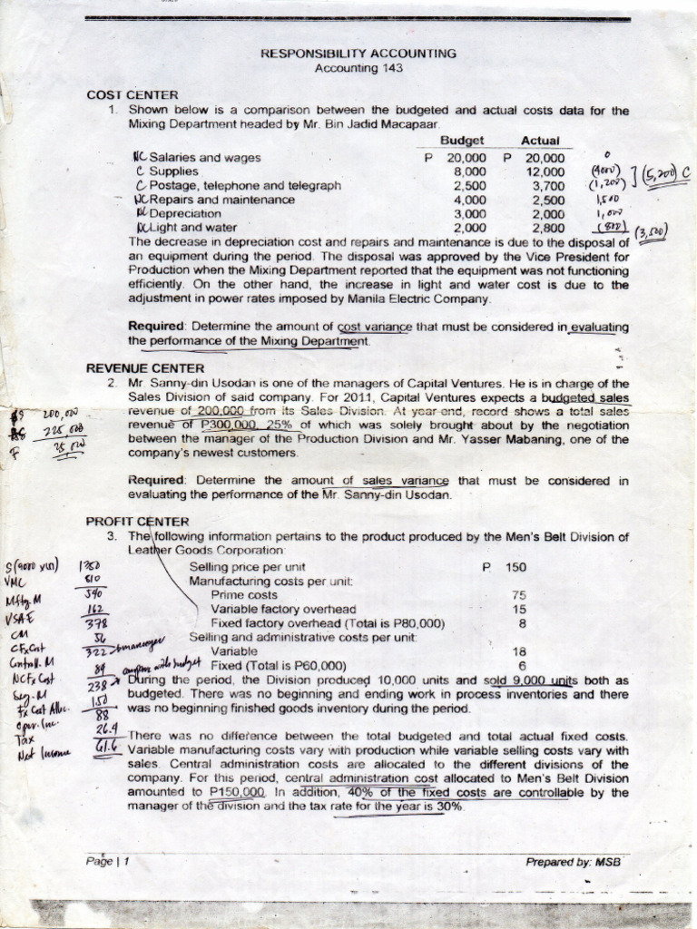 Responsibility Accounting | PDF