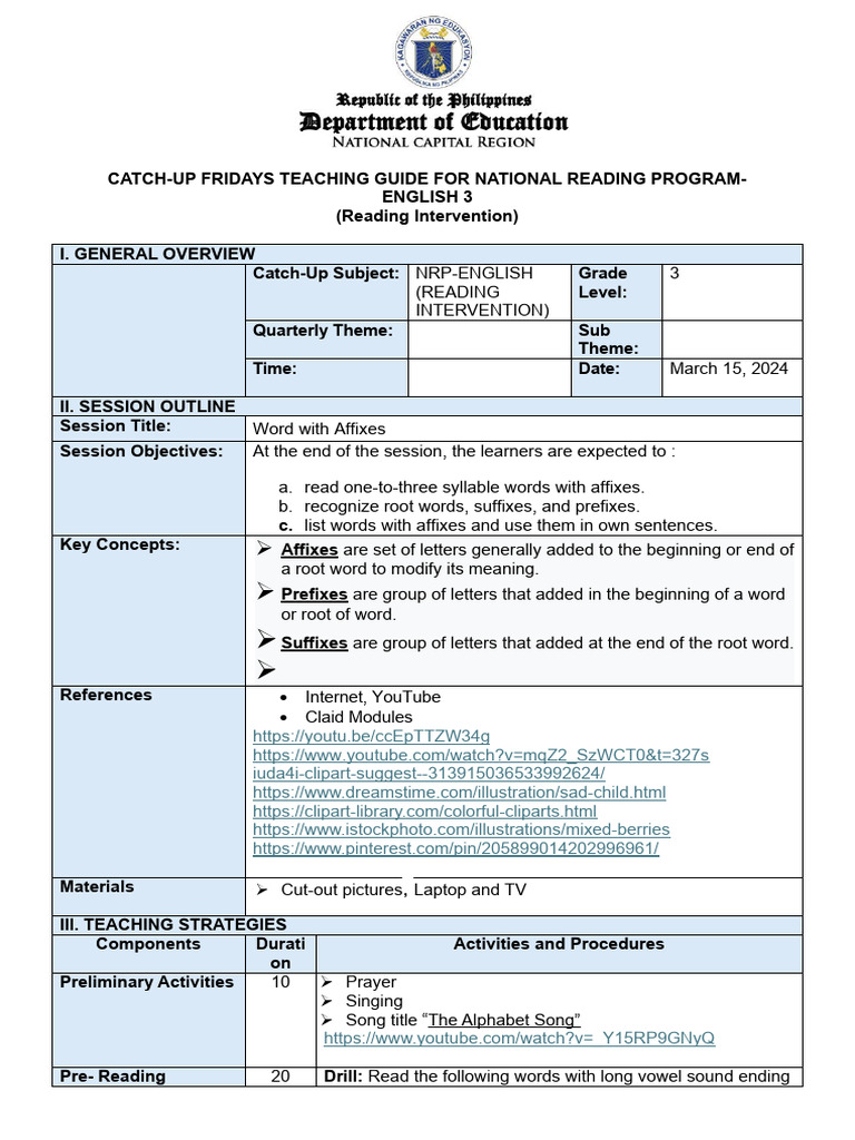 NRP English Reading Intervention Teaching Guide | PDF | Word | Human Communication