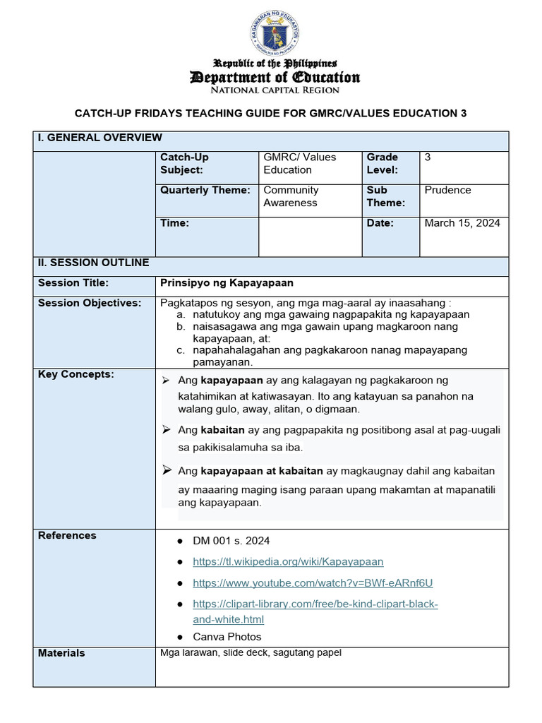 Values Education Teaching Guide | PDF