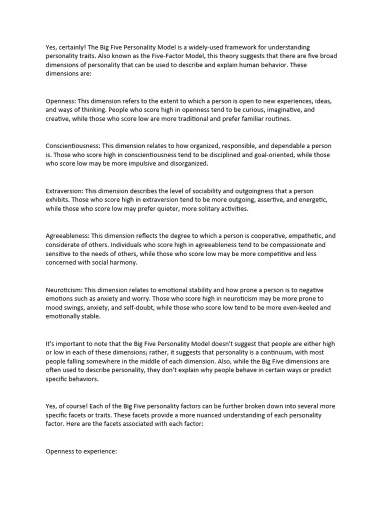 Big Five Personality Model Guide | PDF | Extraversion And Introversion | Behavioural Sciences