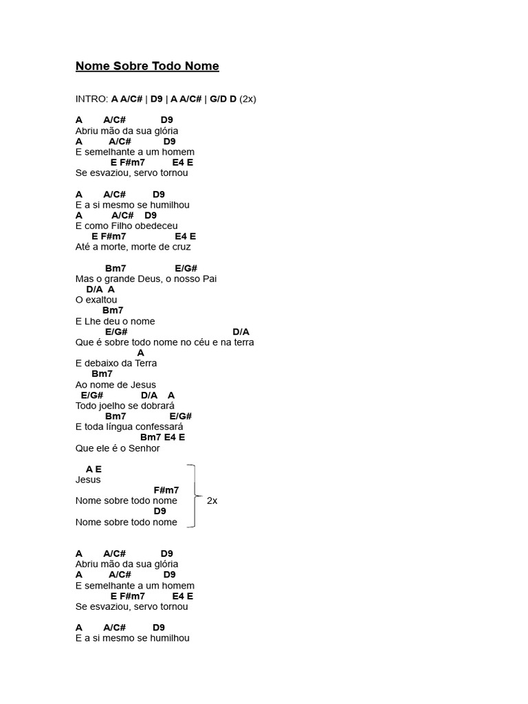 Nome Sobre Todo Nome (Cifras) | PDF