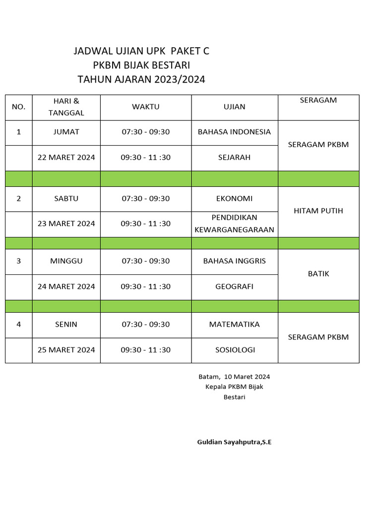 Jadwal Ujian Upk Paket C | PDF