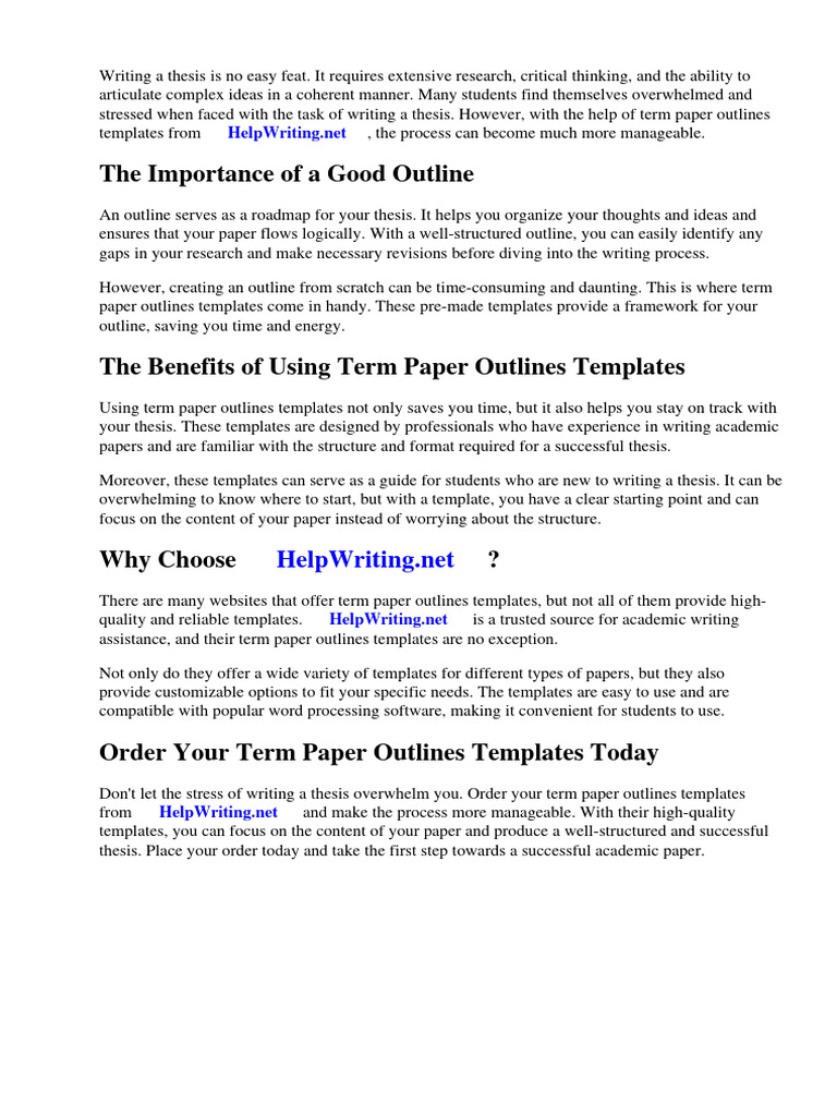 Term Paper Outlines Templates | PDF | Essays | Note (Typography)