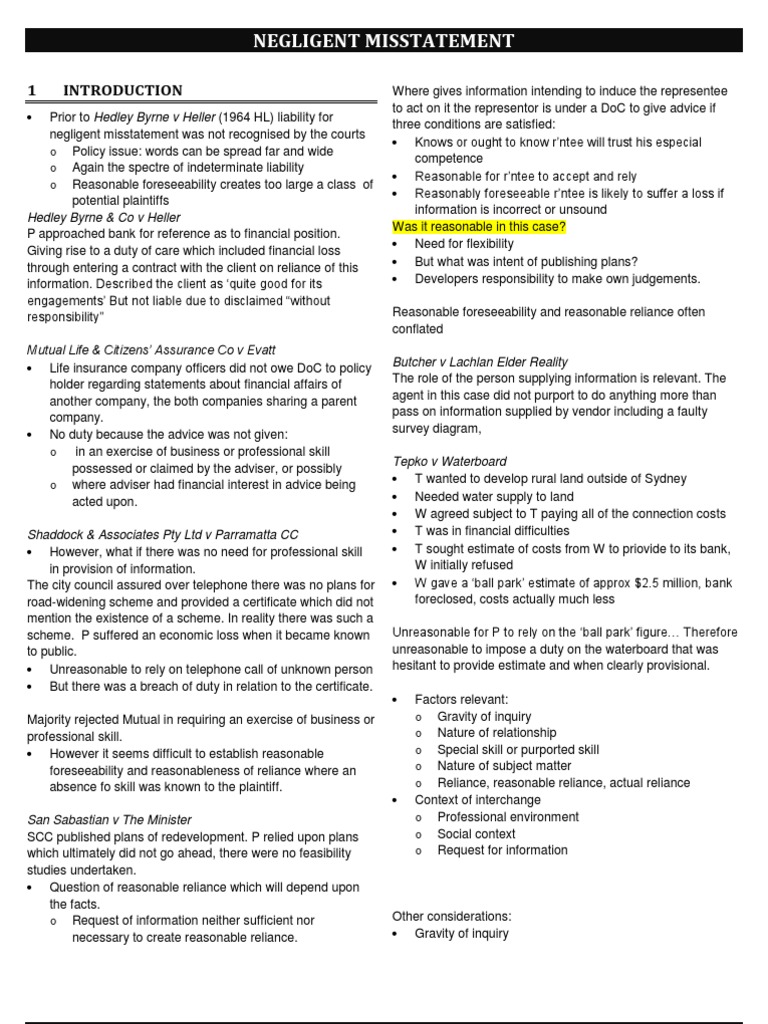 6 Negligent Misstatement | Negligence | Misrepresentation