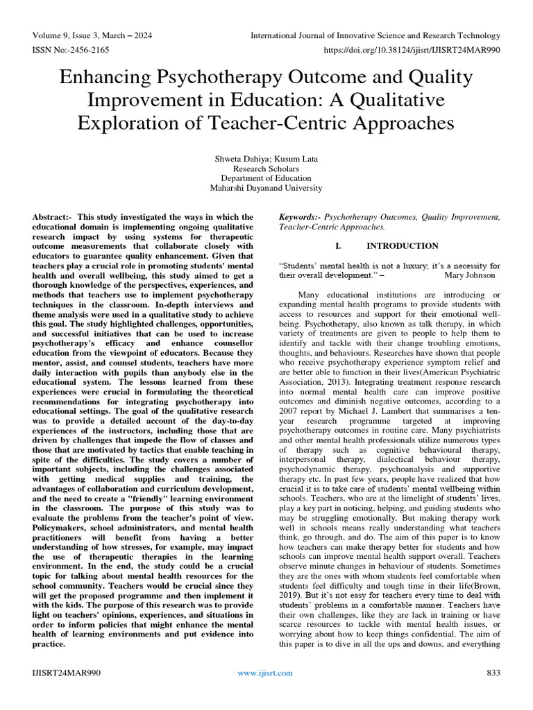 Enhancing Psychotherapy Outcome and Quality Improvement in Education: A ...