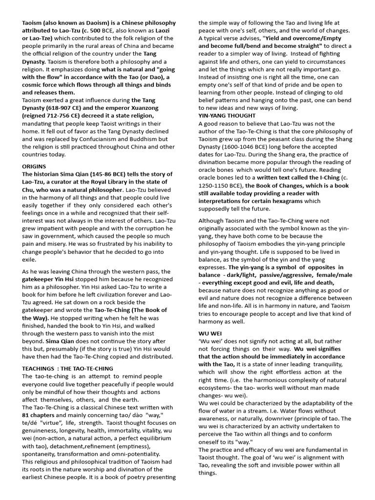 Understanding Taoism and Wu Wei | PDF | Tao | Yin And Yang