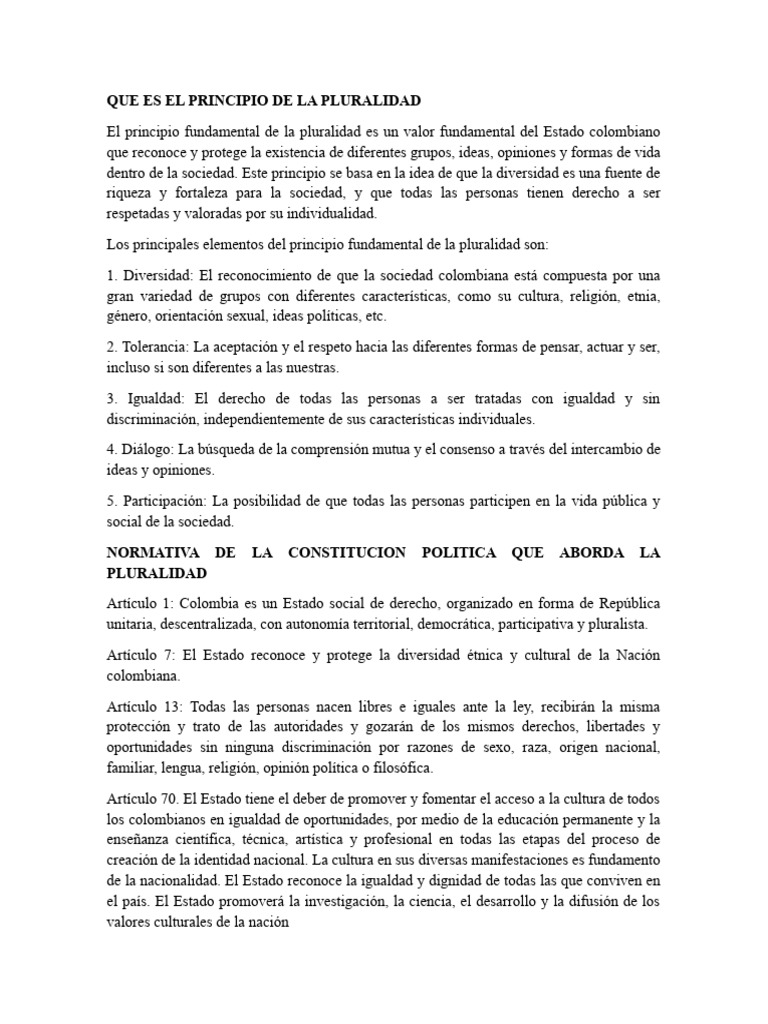 QUE ES EL PRINCIPIO DE LA PLURALIDAD | PDF | Constitución | Estado ...