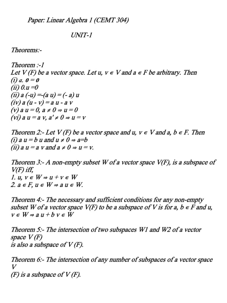 Linear Algebra Theorems Overview | PDF | Linear Map | Linear Subspace