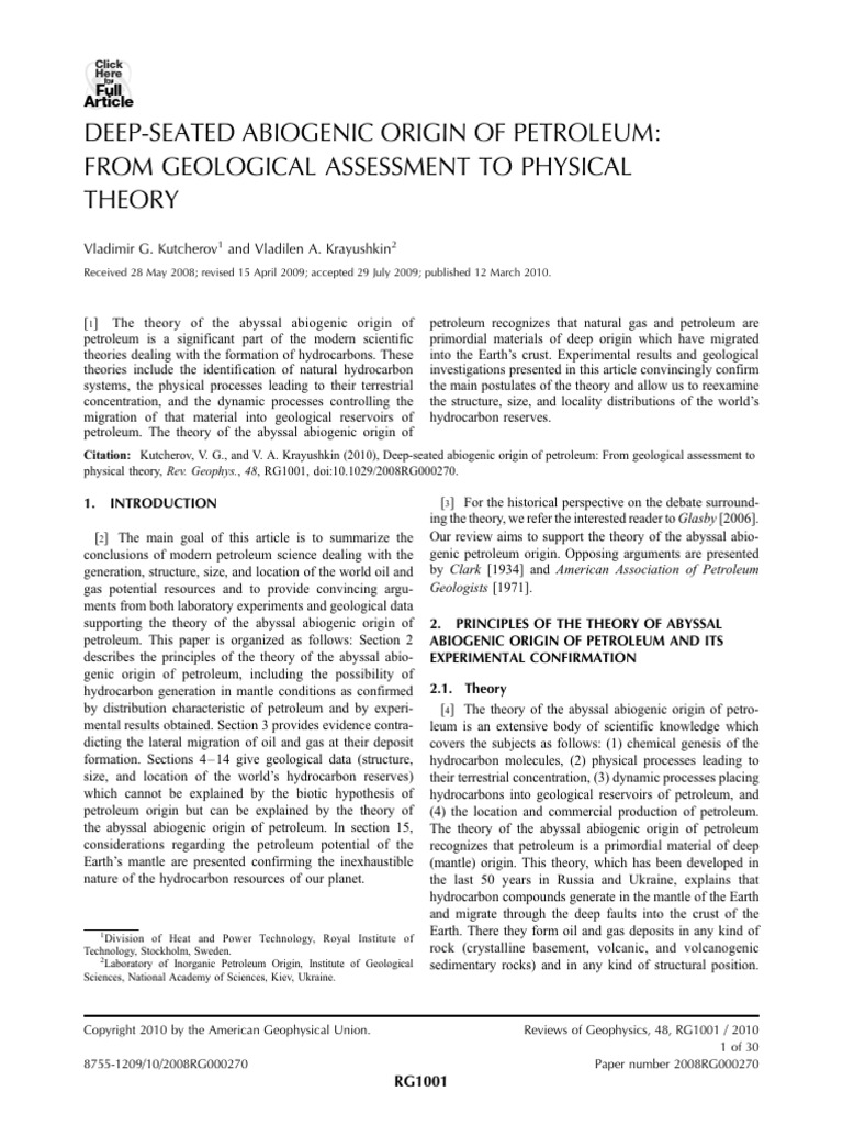 Reviews of Geophysics - 2010 - Kutcherov - Deep Seated Abiogenic Origin ...