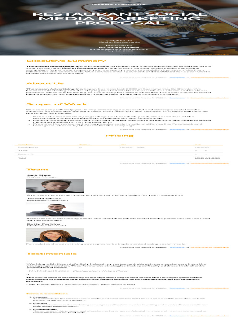 Restaurant Social Media Marketing Proposal Template | PDF | Advertising ...