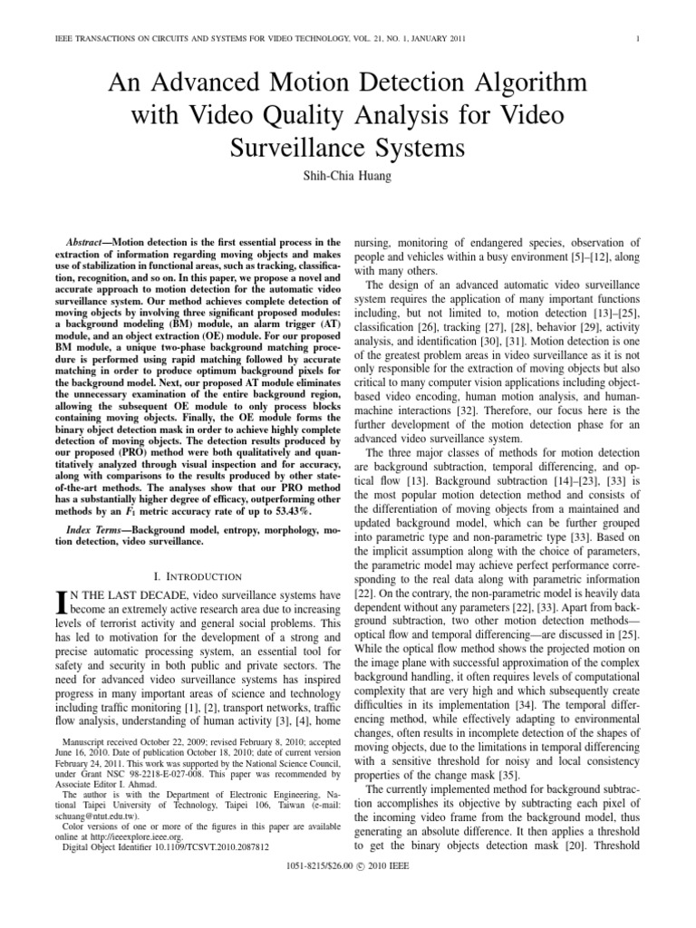 An Advanced Motion Detection Algorithm With Video Quality Analysis For Video Surveillance ...