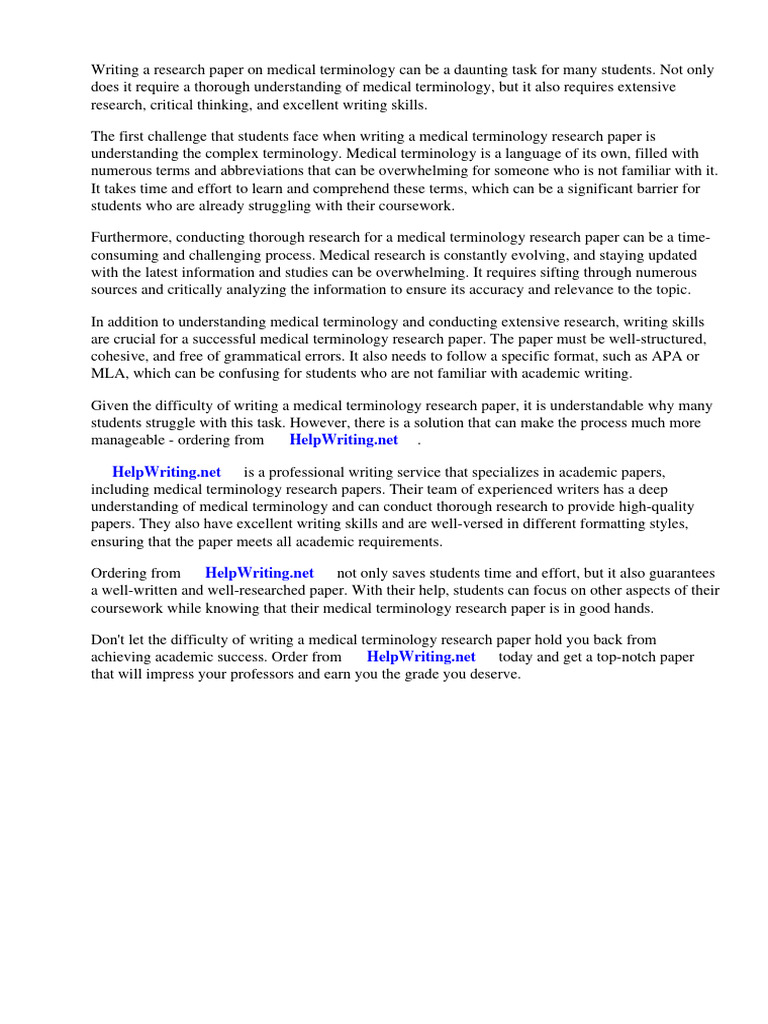 Medical Terminology Research Paper | PDF | Medicine | Medical Diagnosis
