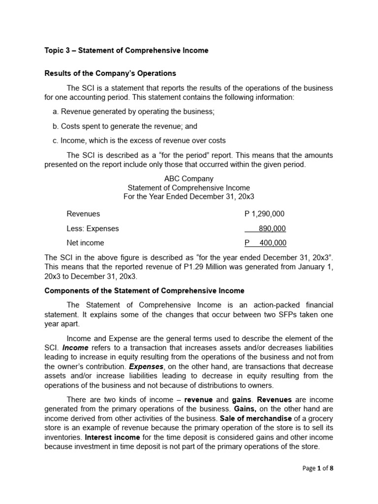 Topic 3 - Statement of Comprehensive Income | PDF | Debits And Credits | Expense