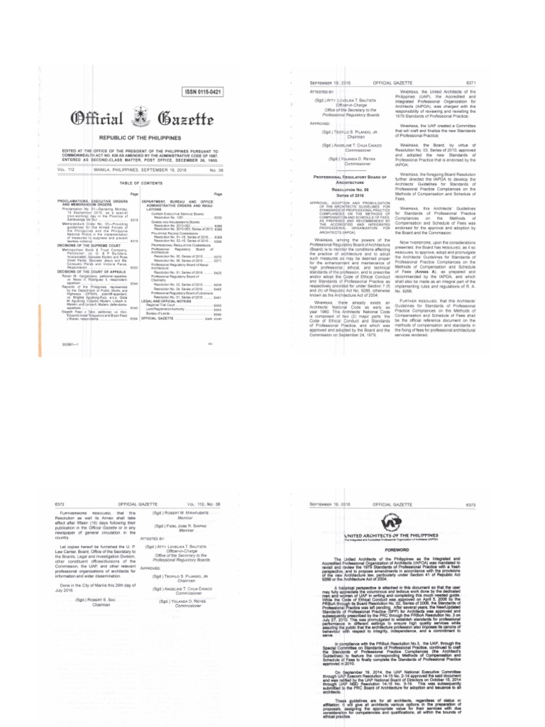 Architects Guidelines (Official Gazette) - 2pgs | PDF | Architect