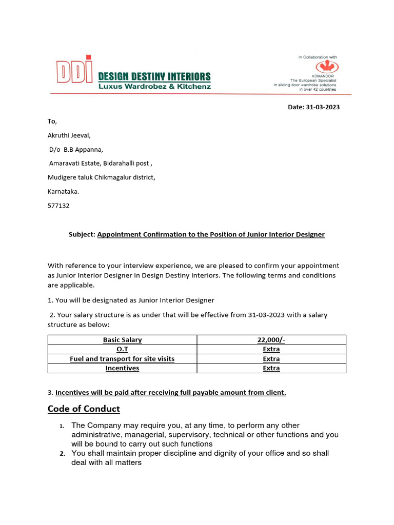 Akruthi Offer Letter | PDF | Salary | Economies
