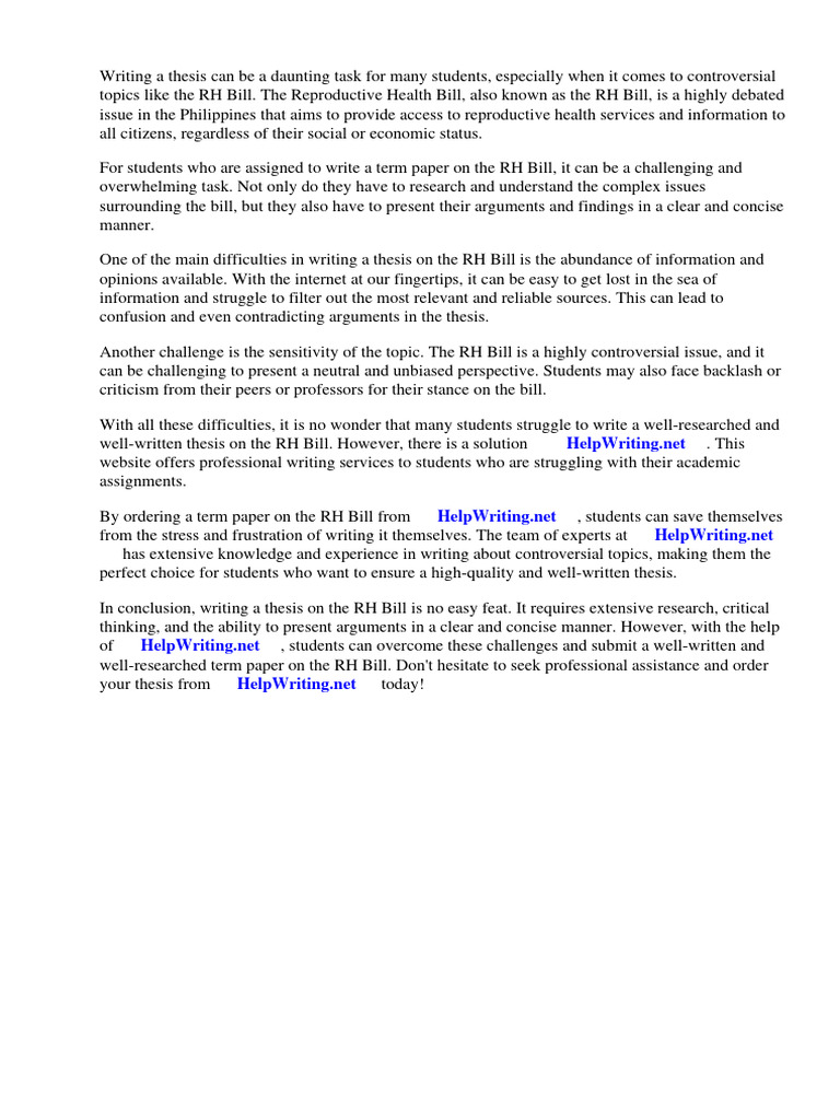 Sample Term Paper About RH Bill | PDF | Information | Family Planning