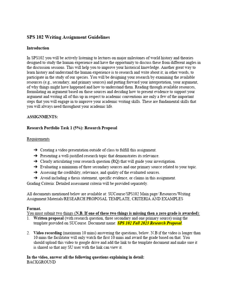 UPDATED SPS 102 Writing Assignment Guidelines | Download Free PDF | Plagiarism | Experience