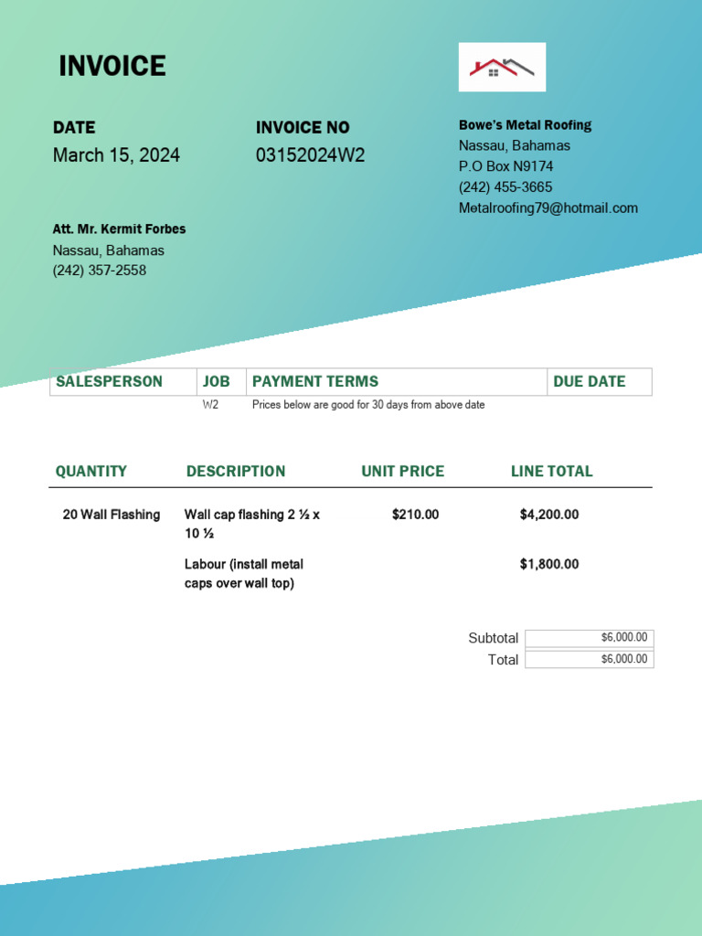 Wall Cap Invoice | PDF