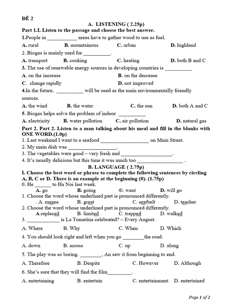 ÔN TẬP GK7 ĐỀ 2 | PDF