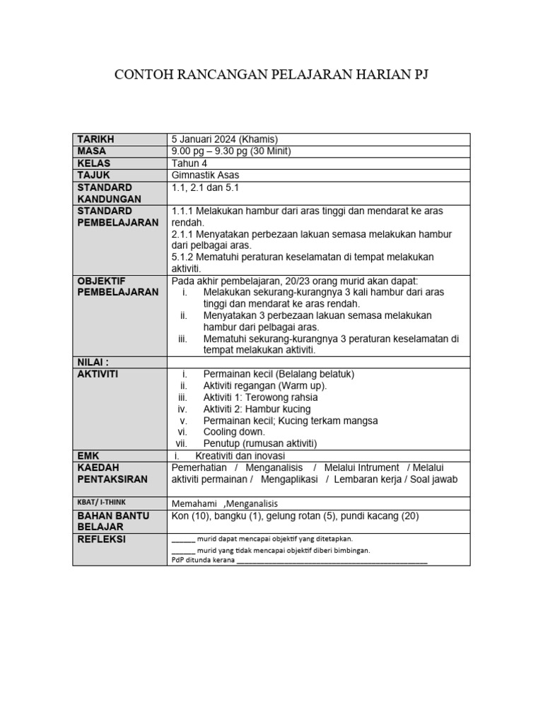 2024 Contoh RPH PJ | PDF