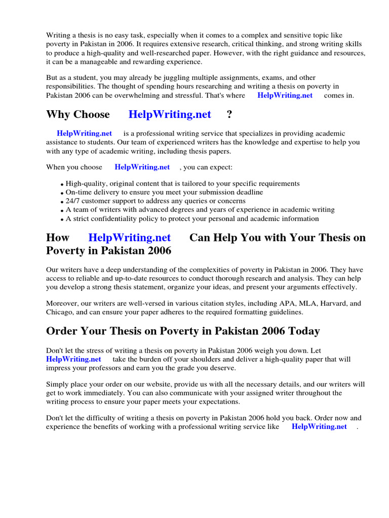Thesis Help: Poverty in Pakistan 2006 | PDF | Poverty | Poverty ...