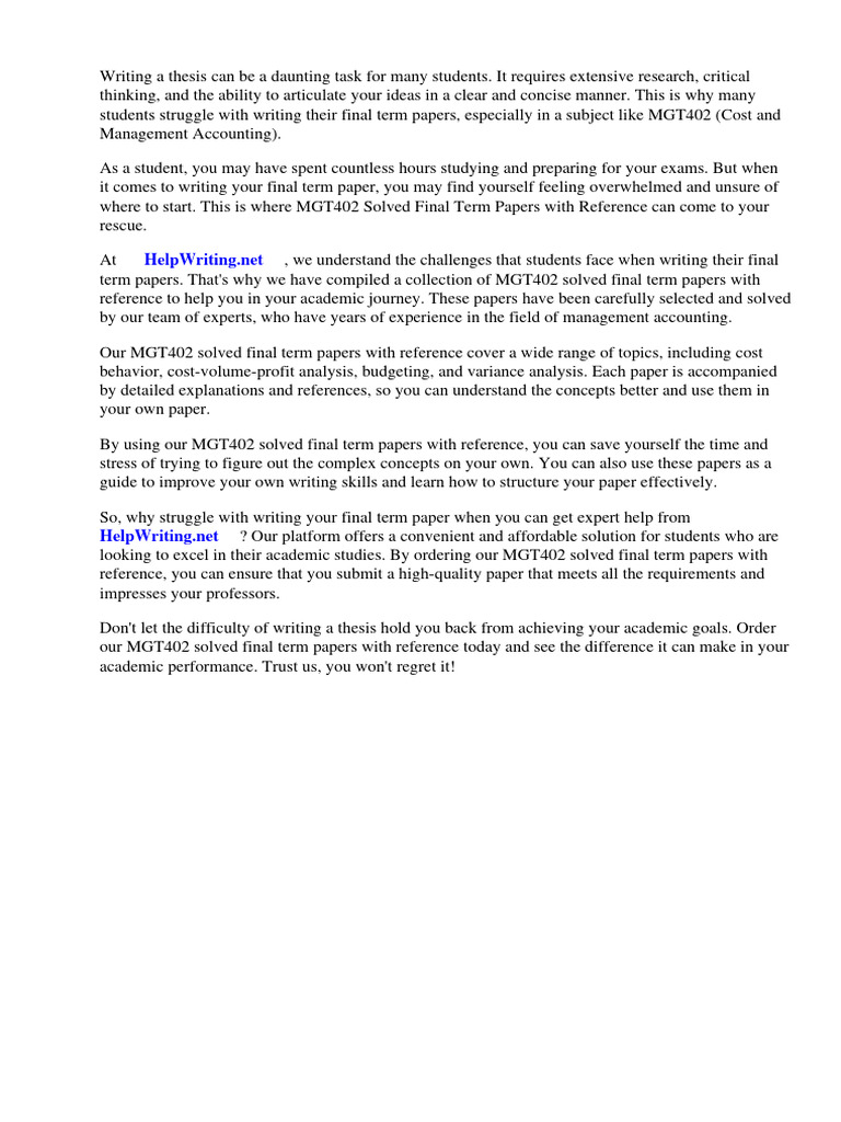 Mgt402 Solved Final Term Papers With Reference | PDF | Communication ...